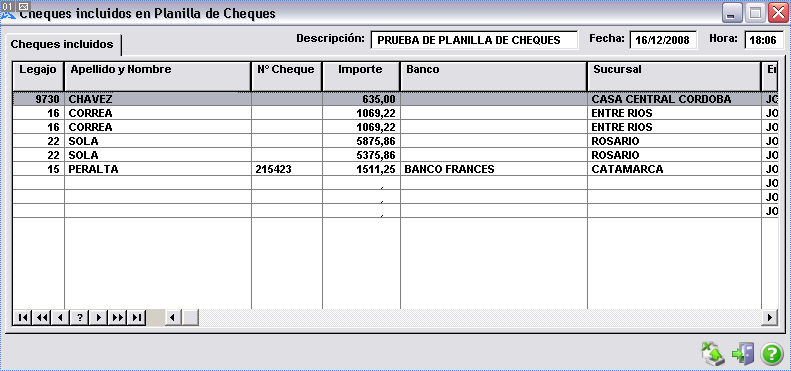 Presione este botón para ver los cheques incluidos en la lista ...
